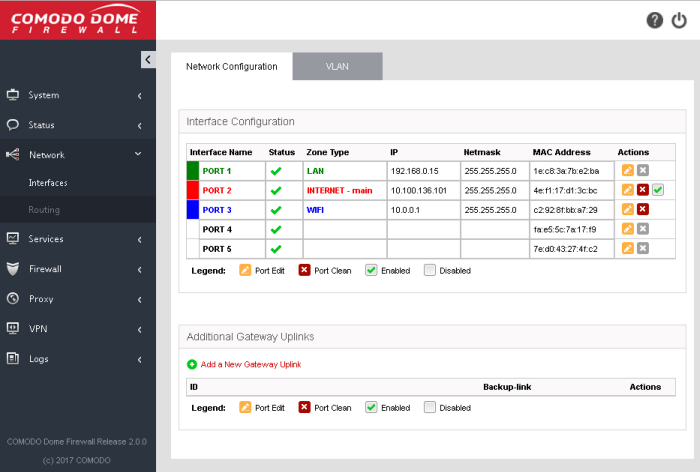 Configure Interface Devices, Network Security System, Comodo Firewall Virtual Appliance